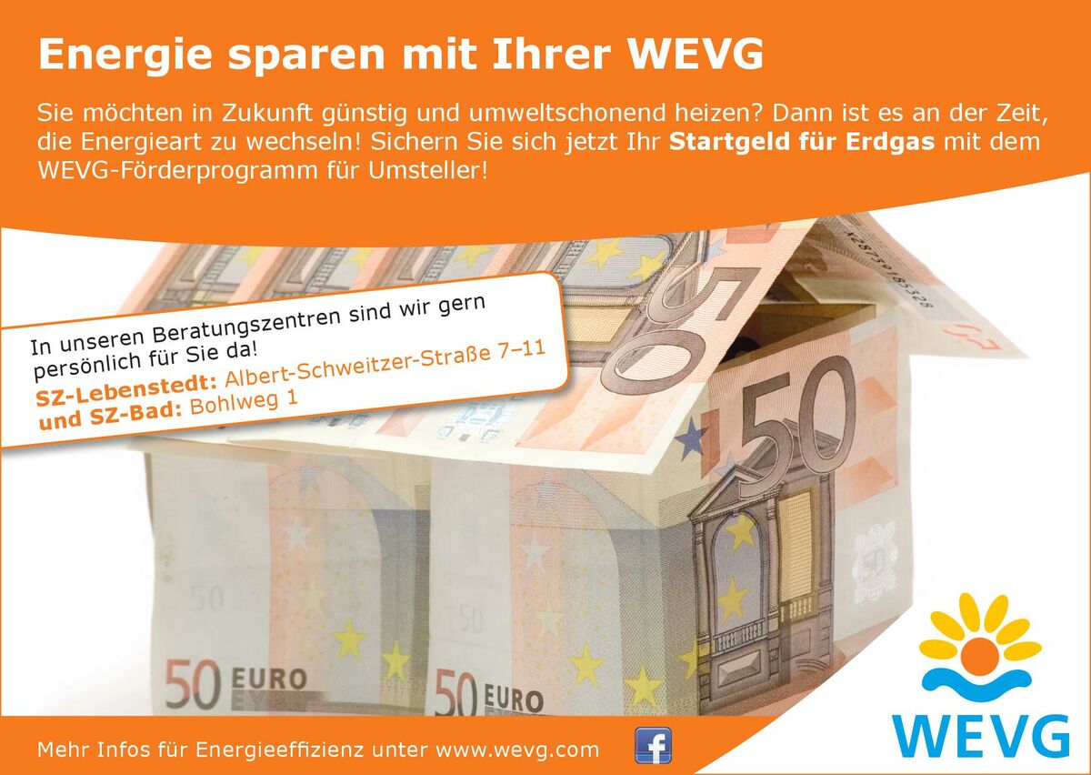 Wir unterstützen Sie mit 500 Euro beim Umstieg auf Erdgas | WEVG